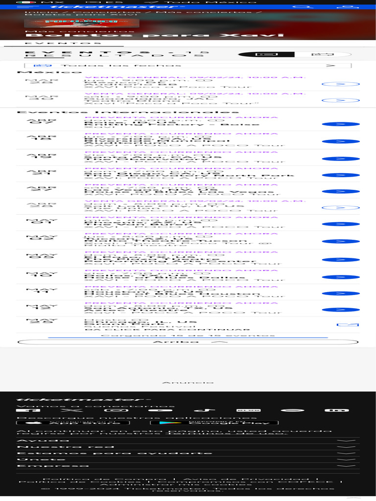 Boletos para Xavi Fechas para El Tour 2024-25 Ticketmaster MX | PDF