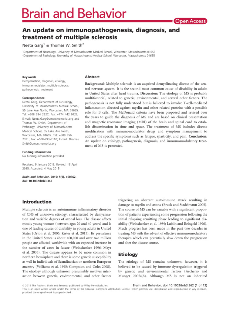 Brain and Behavior - 2015 - Garg - An Update On Immunopathogenesis Diagnosis and Treatment of ...