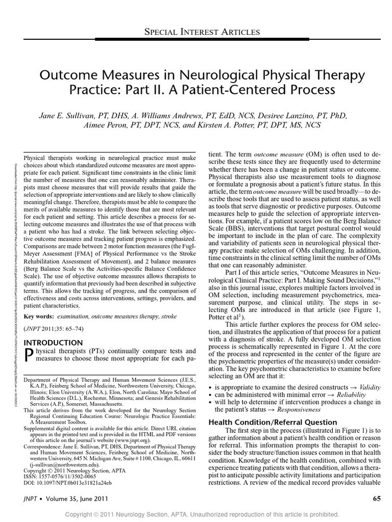 Outcome_Measures_in_Neurological_Physical_Therapy.3 | PDF | Physical Therapy | Stroke
