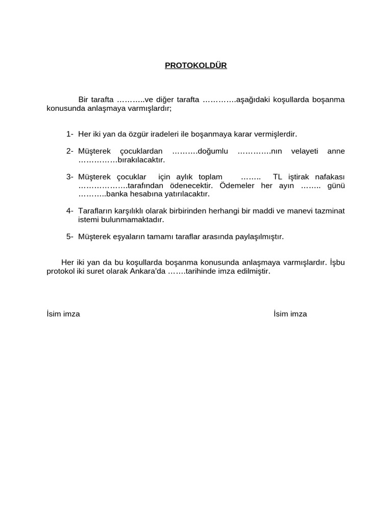 Nafakasiz Anlasmali Bosanma Protokolu | PDF