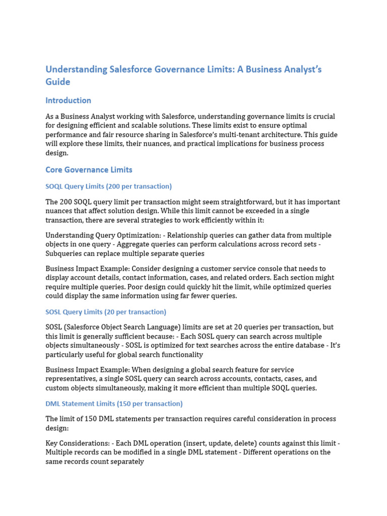 Salesforce Governance Limits - A BA's Guide | PDF | Database ...