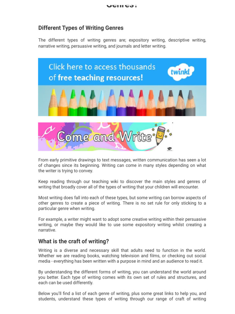 Different Types of Writing Genres _ Information & Resources _ Twinkl ...