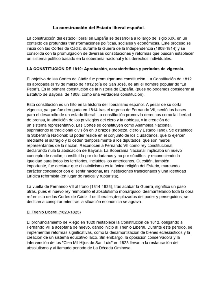 España: Estado Liberal del Siglo XIX | PDF | Constitución | Gobierno de ...