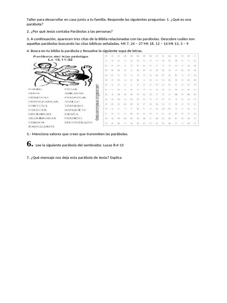 Taller Bíblico Familiar: Parábolas de Jesús | PDF
