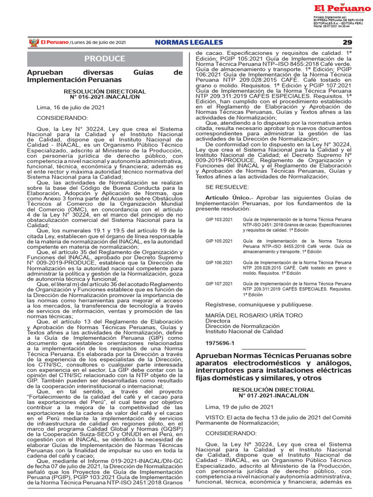 2021 RD17 | PDF | Perú | Estandarización