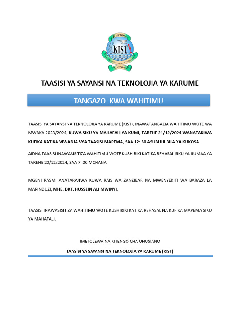 Tangazo Rehasal | PDF