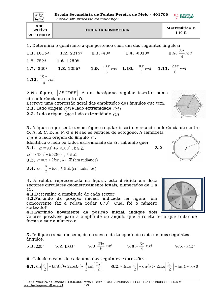 Ficha Trigonometria Nc2ba 1 | PDF | Ângulo | Geometria triangular