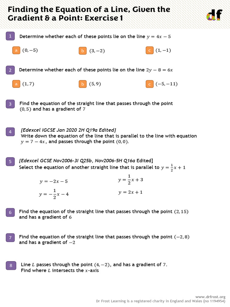 Finding The Equation of A Line Given The Gradient & A Point (Including ...