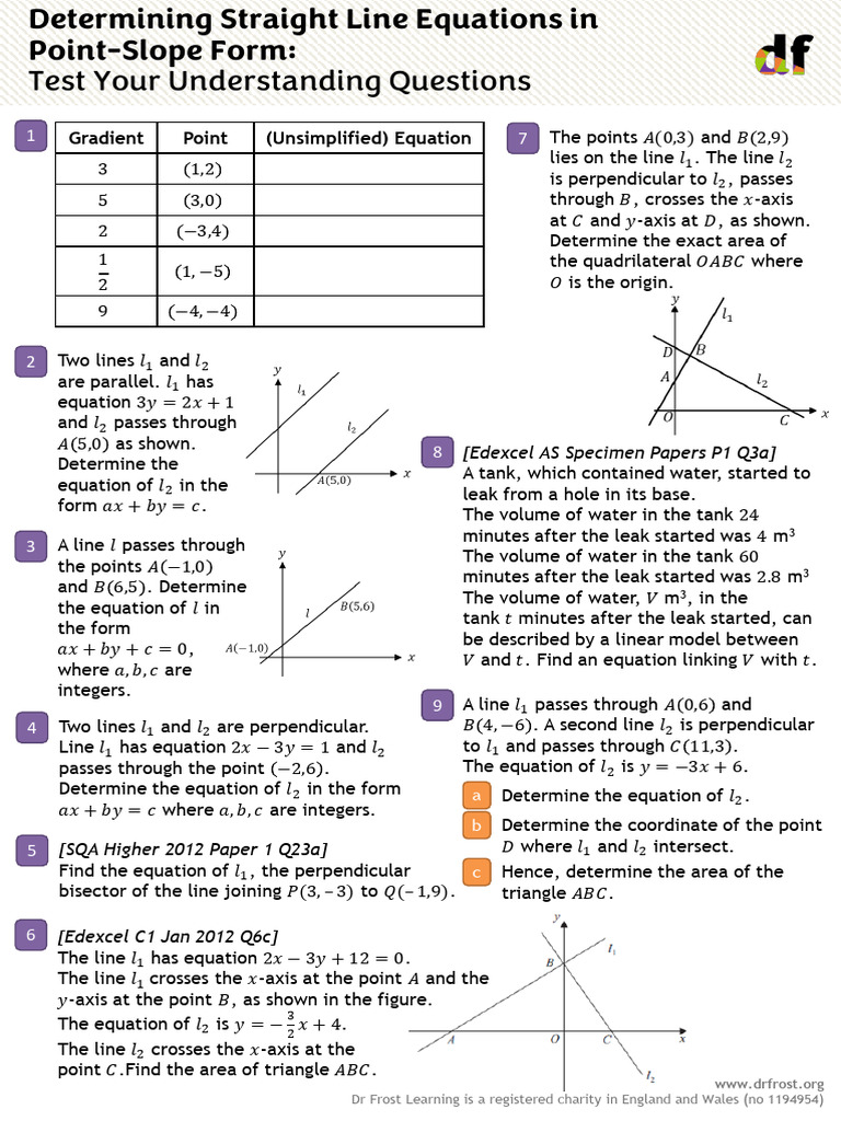 Straight Line Equations Practice Questions | PDF | Equations ...