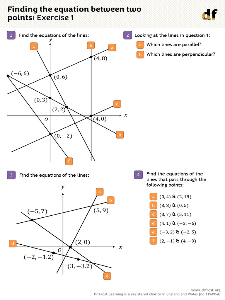 Finding the equation of a line given two points - Exercise 1 | PDF