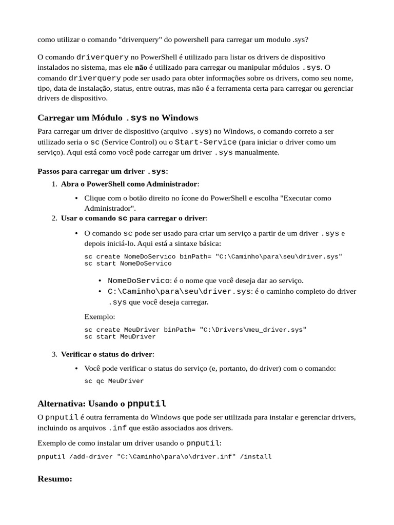 Como Utilizar o Comando "Driverquery" | PDF