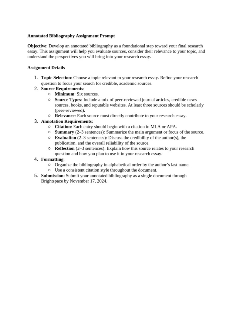 Annotated Bibliography Assignment Guide | PDF | Citation | Bibliography
