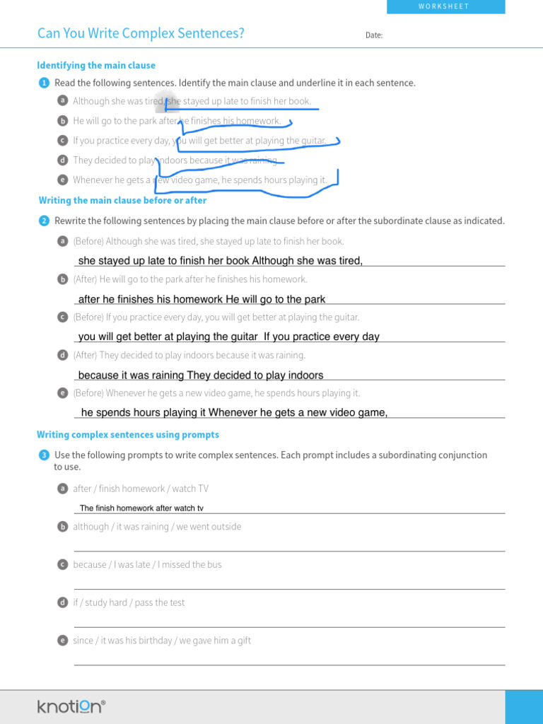Writing Complex Sentences Worksheet | PDF