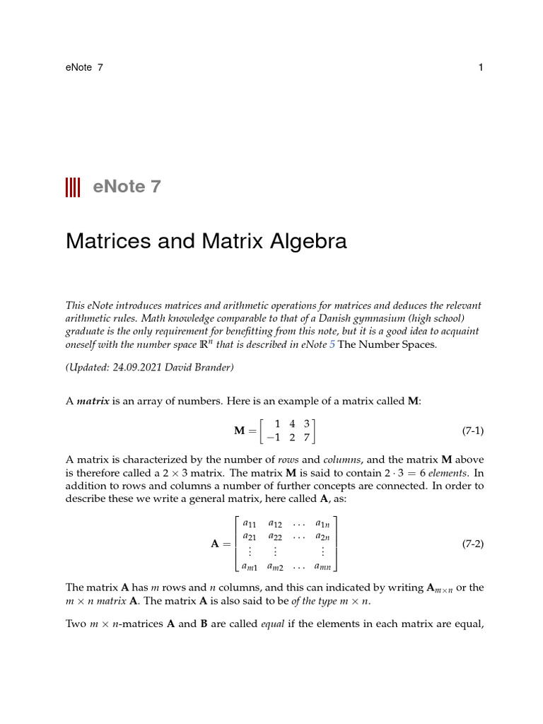 07 - Matrix and Matrix Algebra | PDF | Matrix (Mathematics) | Mathematics