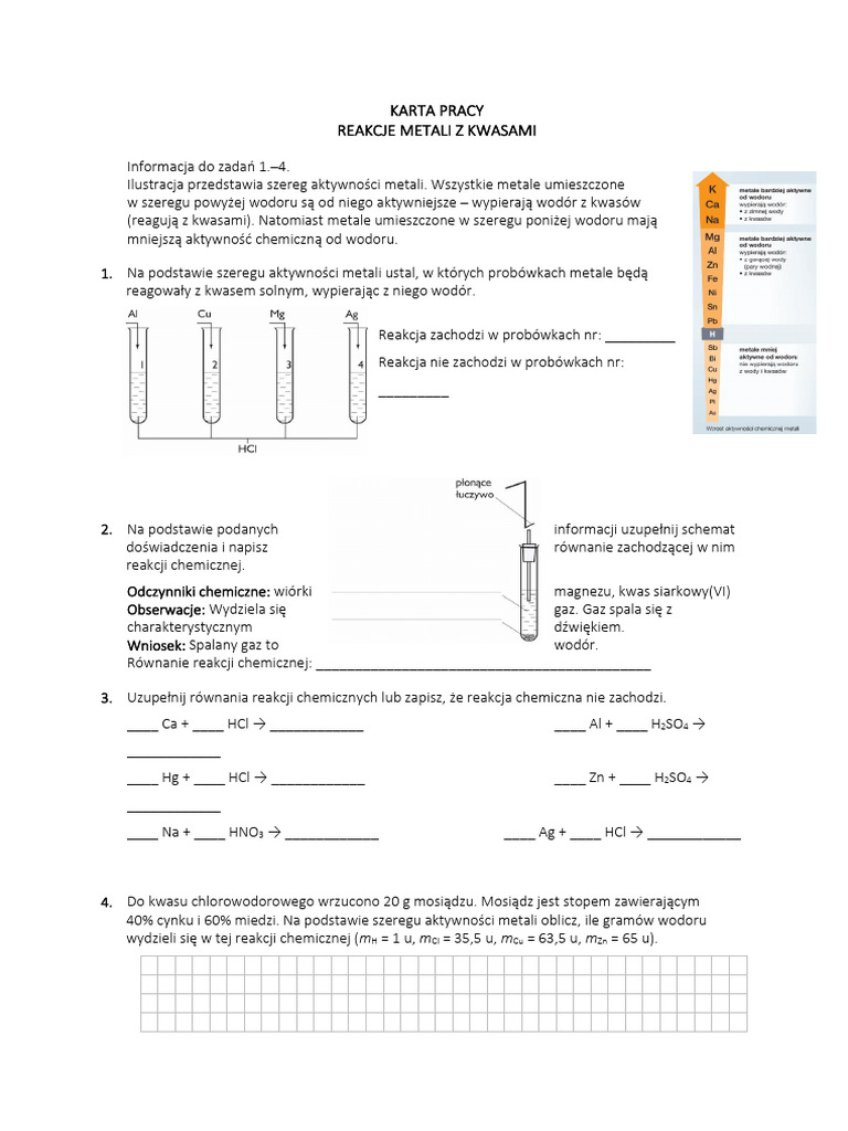 Karta Pracy-Metalkwas-8kl-Chemia | PDF