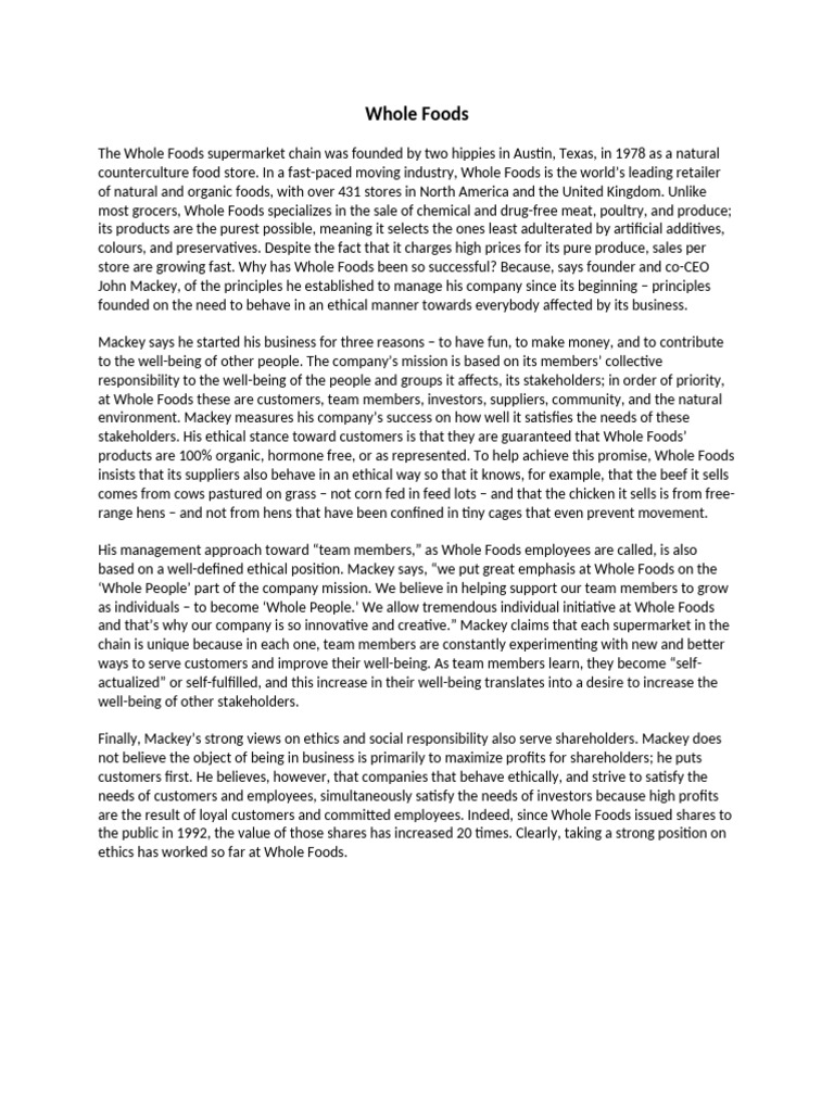 Whole Foods - Practice Midterm Case (1) | PDF | Whole Foods Market ...