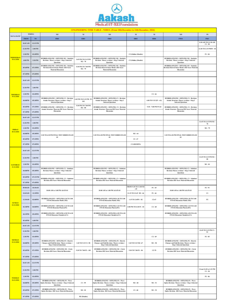 NERUL - ENG. - NON - INT - TIME TABLE 18-12-2024 To 24-12-2024 | PDF ...