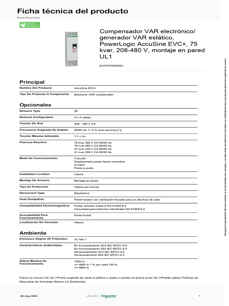Schneider Electric - PowerLogic-AccuSine-EVC-Plus - EVCP075D5W01 | PDF