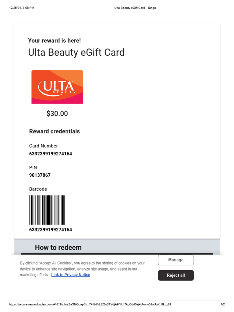 Ulta Beauty Egift Card - Tango | PDF
