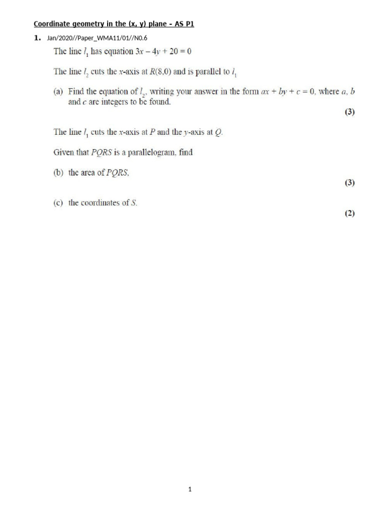 P1-Coordinate-geometry-in-the-x-y-plane-AS-Edexcel-IAL 1 | PDF