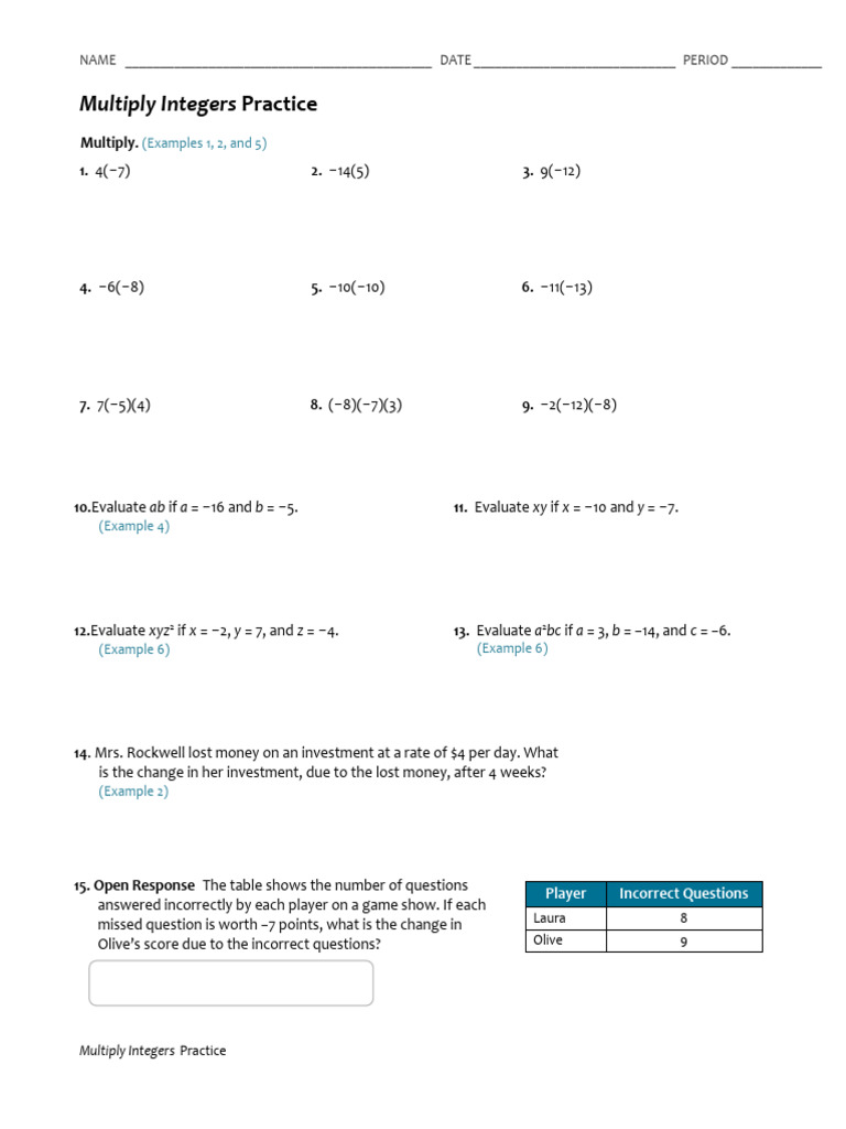 KIRK WILLIAMS - Multiplying Integer Assignment | PDF | Transaction ...