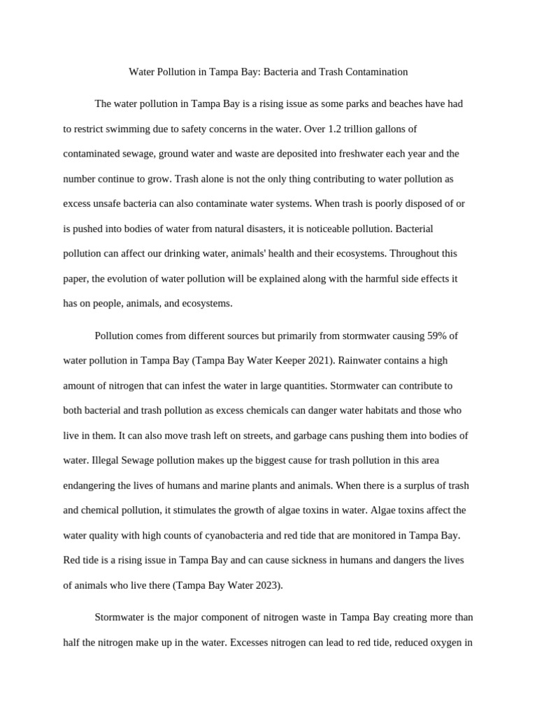 Water Pollution in Tampa Bay Bacteria and Trash Contaminatio | PDF ...