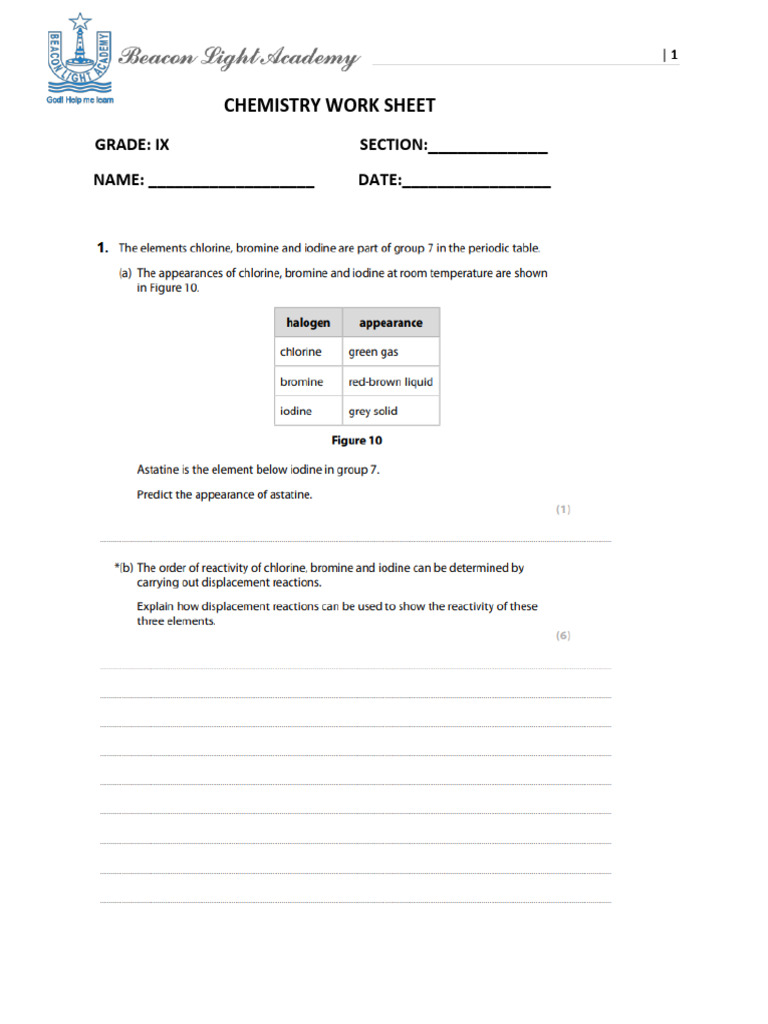 IX Work Sheet Reactivity Series | PDF