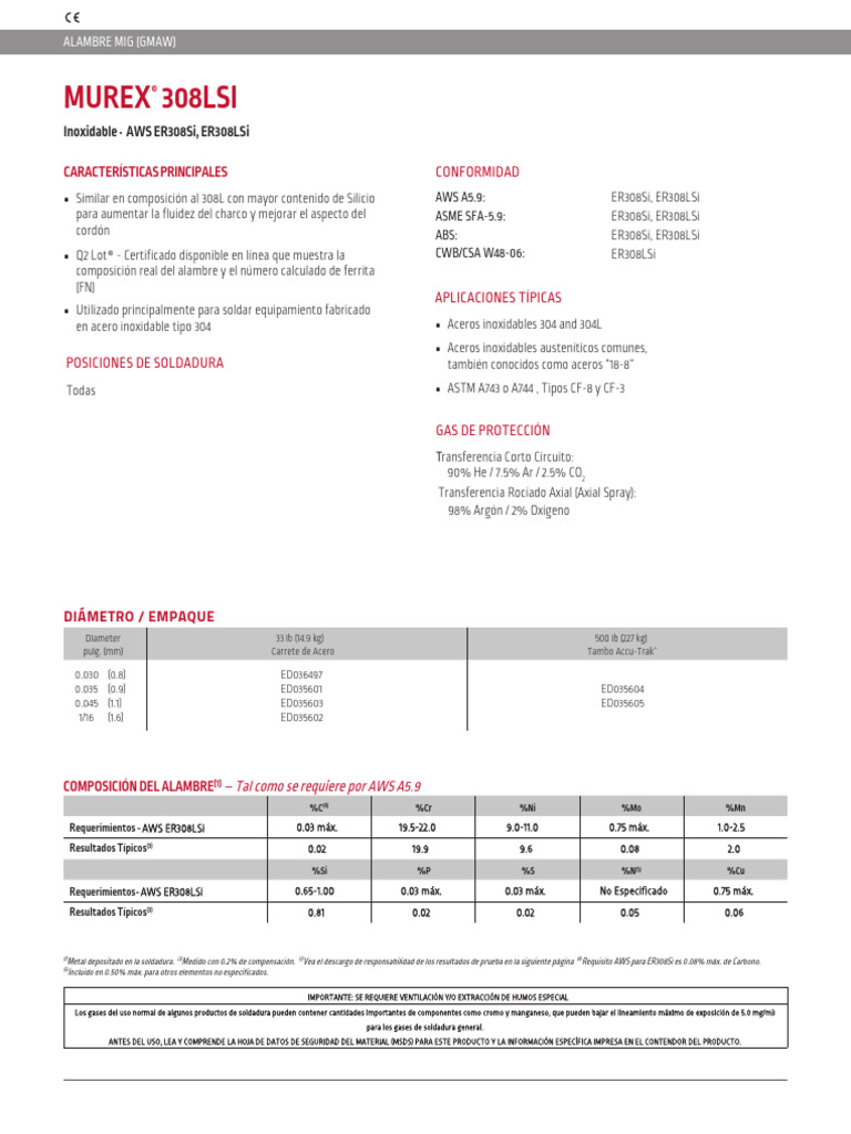 Murex 308lsi | PDF | Soldadura | Construcción