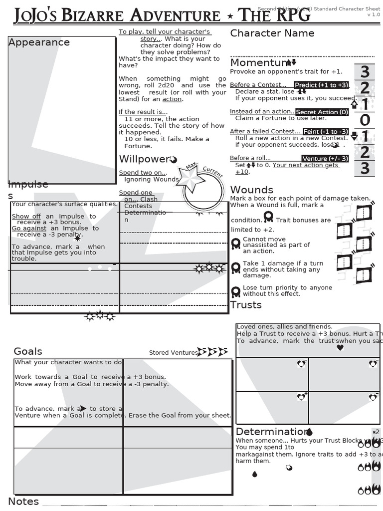 2E Character - Stand Sheet v1.0 - Print | PDF