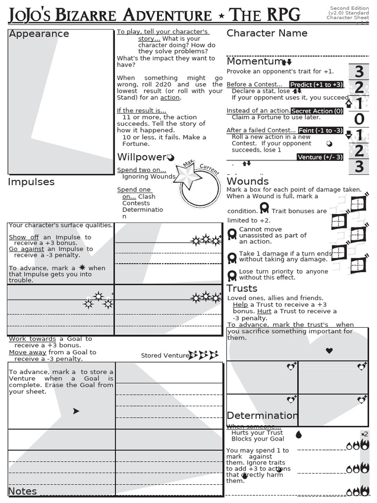2E Character - Stand Sheet v1.0 - Print | PDF