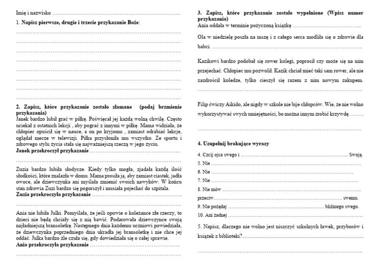 Praca Klasowa - Dekalog Klasa 3 | PDF