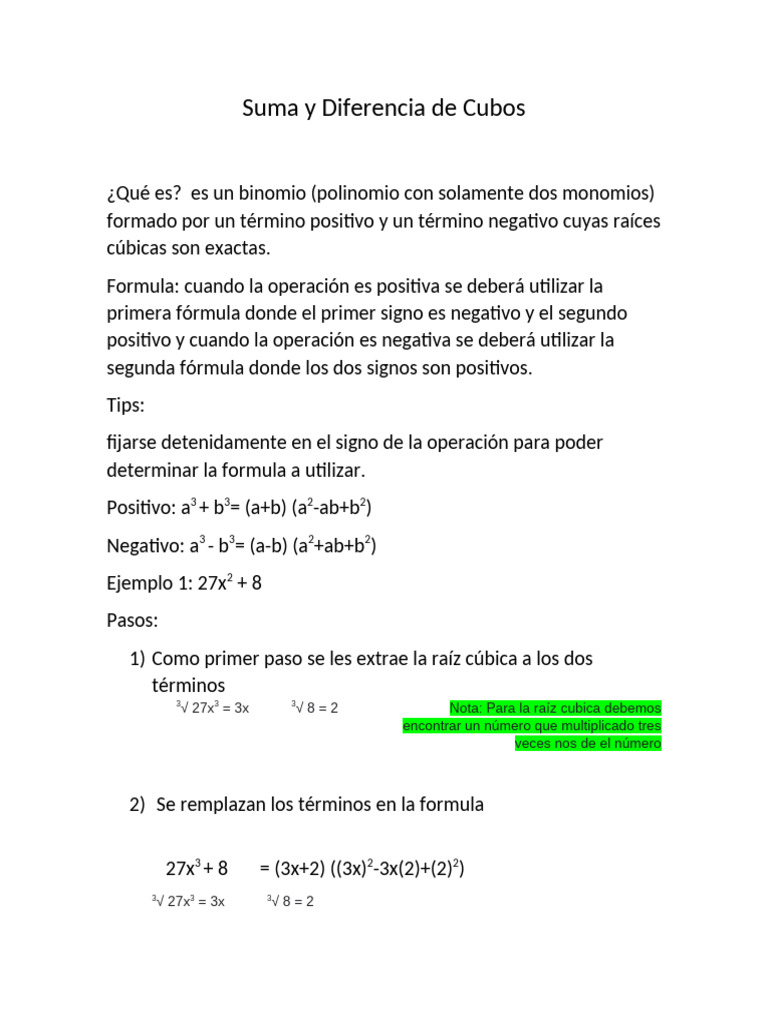 Suma y Diferencia de Cubos | PDF