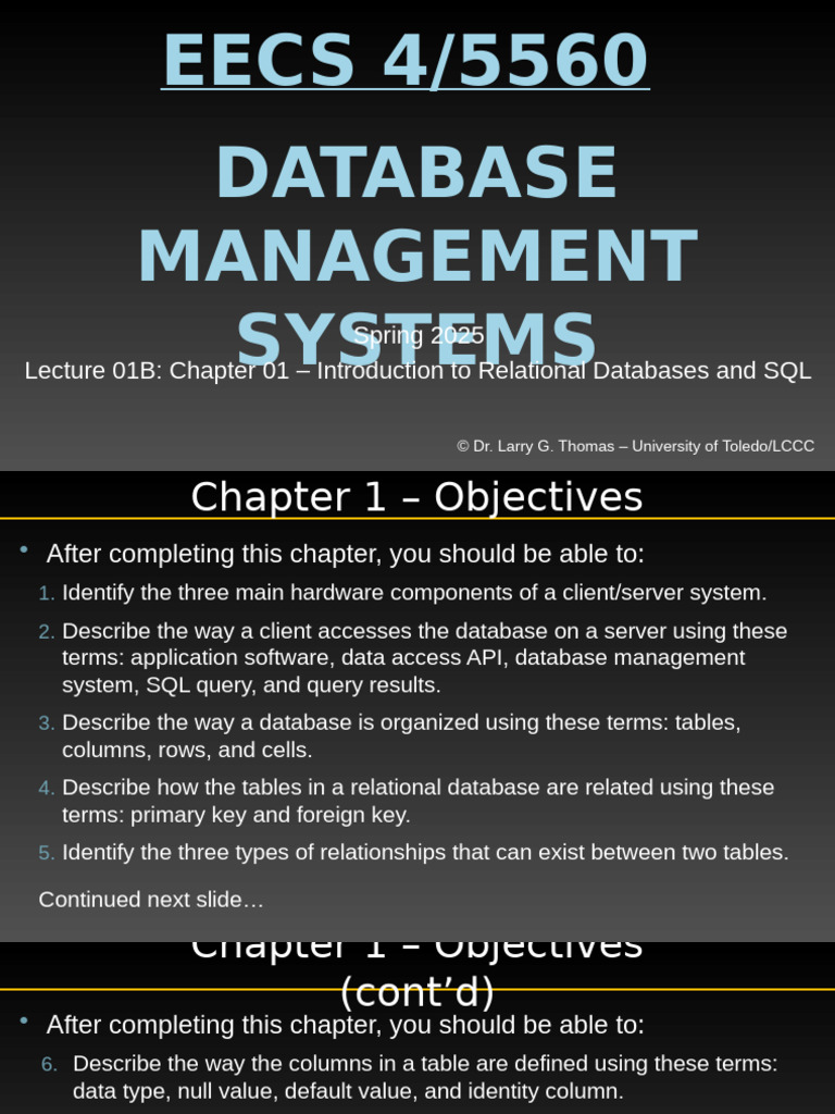 4560-S25 - Lecture 01B - Chapter 01 - Introduction(1) | PDF | Databases | Sql