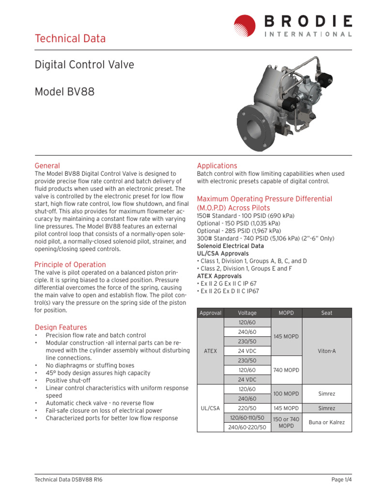 BV88 Digital Control Valve Specs | PDF | Valve | Mechanical Engineering