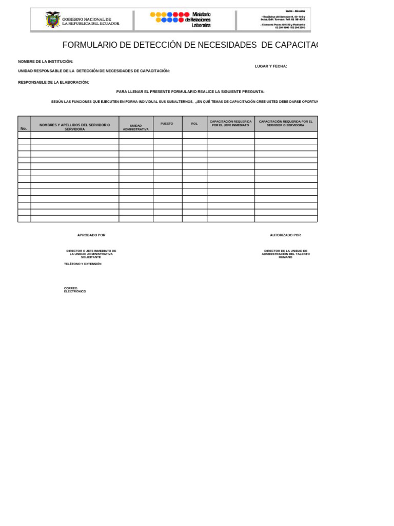 Formulario Detección Necesidades de Capacitación | PDF