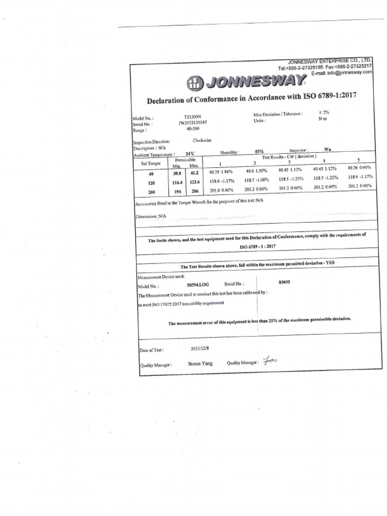 Certificado Calibracion Llave de Torque | PDF