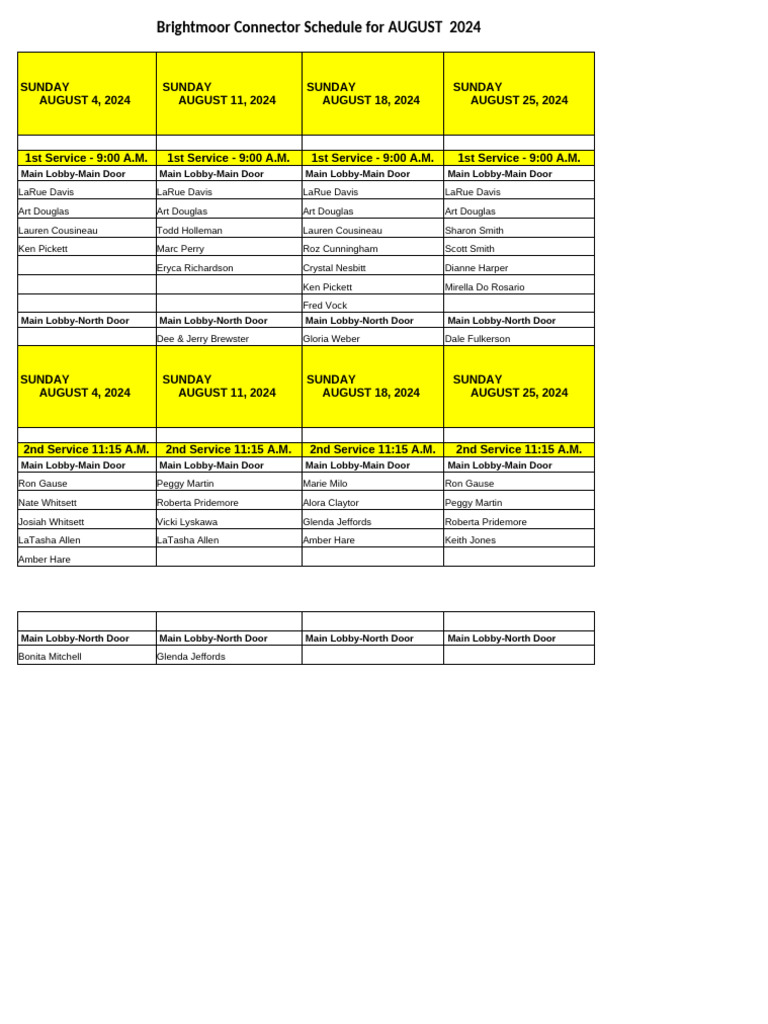 August 2024 - Brightmoor Connector's Schedule | PDF