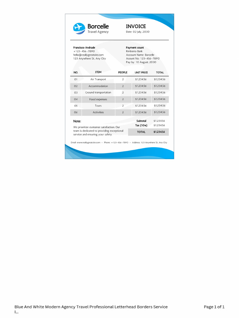 Blue And White Modern Agency Travel Professional Letterhead Borders ...