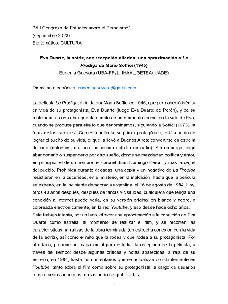 Eva Duarte y La Pródiga: Mito y Recepción | PDF