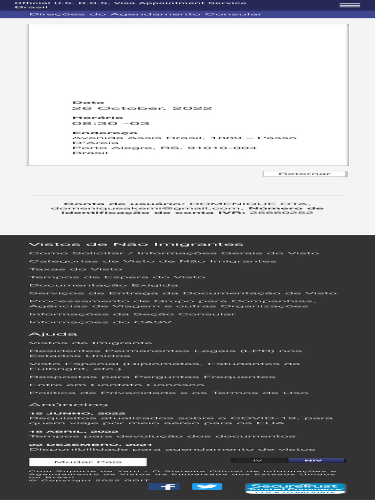 Direções Do Agendamento Consular Official U.S. Department of State Visa ...