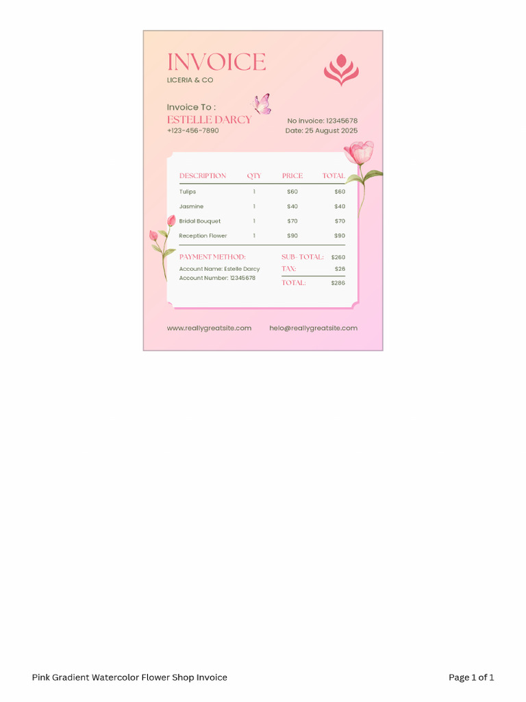 Pink Gradient Watercolor Flower Shop Invoice | PDF