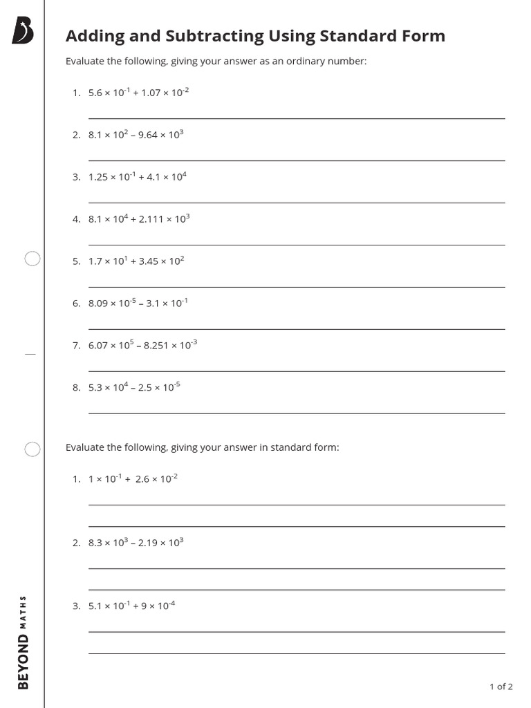 Adding and Subtracting Using Standard Form | PDF