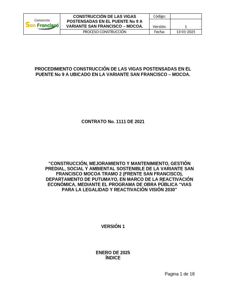 Procedimiento Constructivo Vigas Postensadas Puente 9A | PDF | Andamio ...