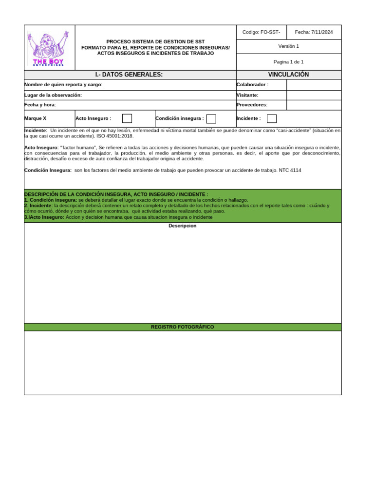 Formato para El Reporte de Condiciones Inseguras | PDF