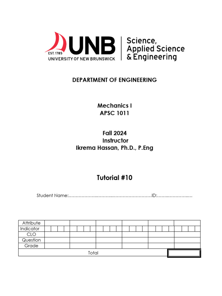 Mechanics I Tutorial #10 Assignment | PDF