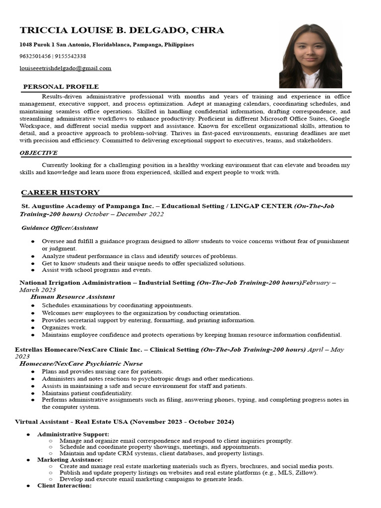 Triccia Louise Delgado, CHRA Resume | PDF | Databases | Business