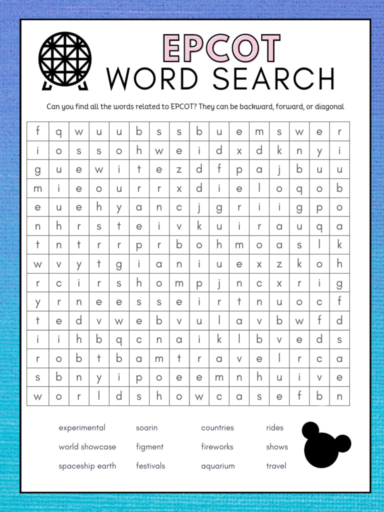 EPCOTWalt Disney World Wordsearch Puzzleand K | PDF | Walt Disney World ...