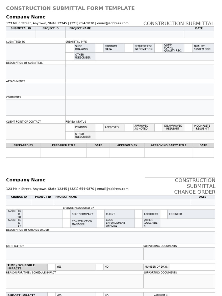 Construction Submittal Form Template | PDF