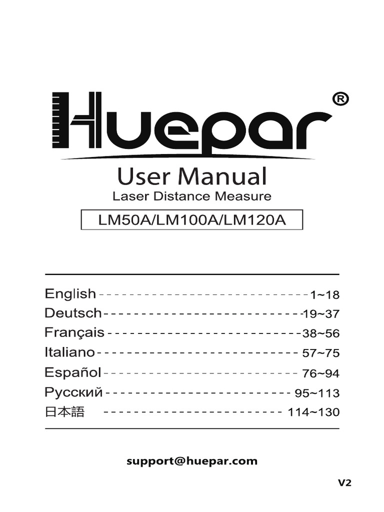 Huepar LM50A+LM100A+LM120A Multi-Language Manual | PDF