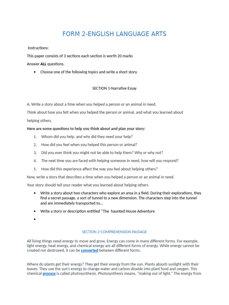Form 2 English | PDF | Foods | Photosynthesis